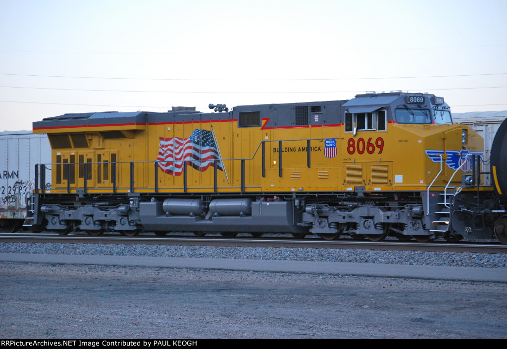 UP 8069 Brings up the Rear as a DPU Heading West towards UP West Colton Yard, California :))).